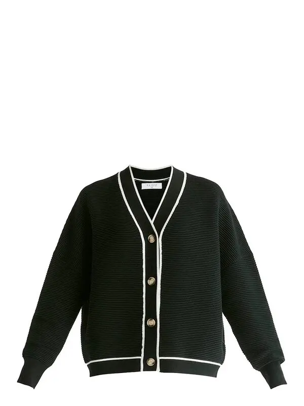 PAISIE Ribbed Cardigan With Contrast Trim In And White - Black