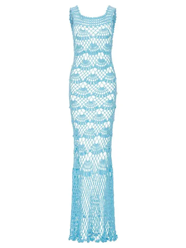 ANDREEVA Aqua Shell Handmade Maxi Crochet Dress - Blue
