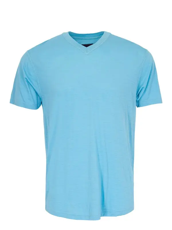 LORDS OF HARLECH Victor Merino V-neck Tee Teal - Blue