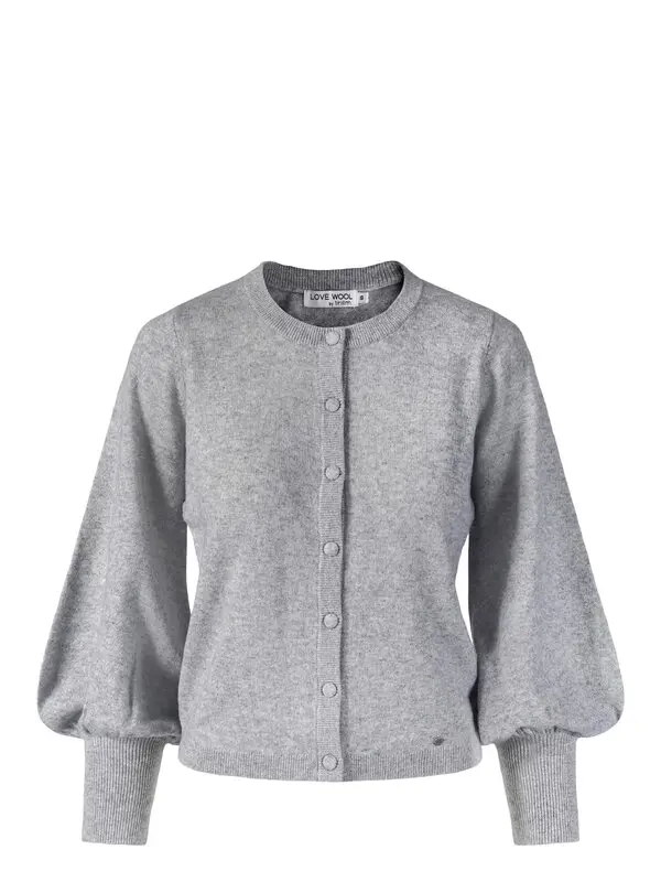 TIRILLM Ava" Cashmere Cardigan With Puffed Sleeves Melange - Grey