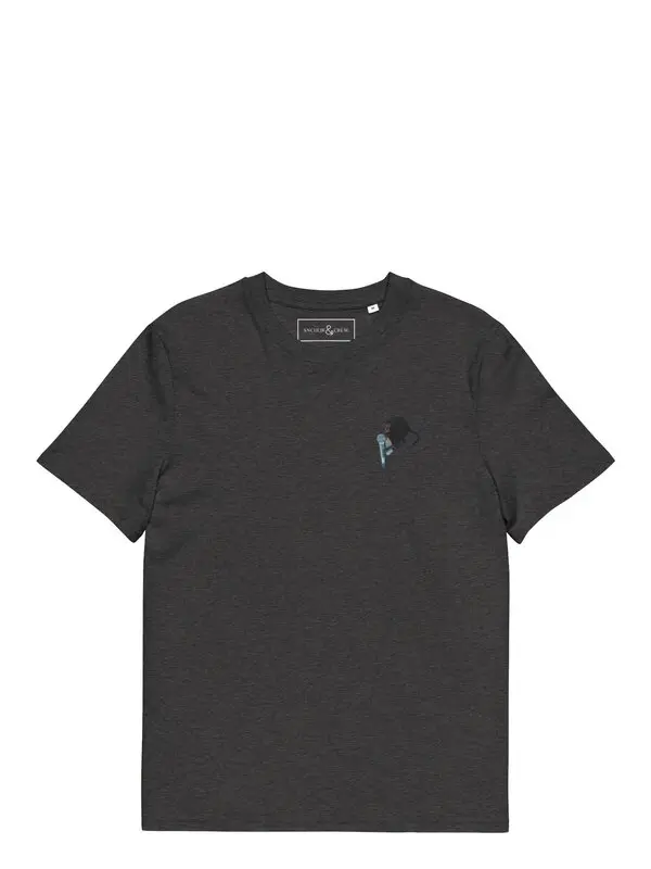 ANCHOR & CREW Heather Artist Monkey Organic Cotton Embroidered T-shirt - Black