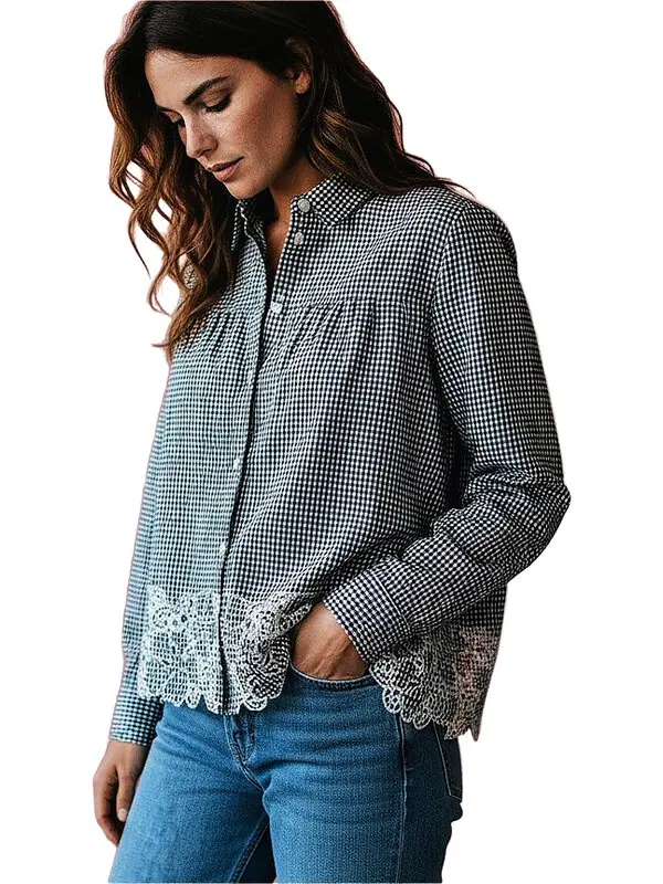 NOOKI DESIGN Koren Embroidered Blouse In Gingham - Black
