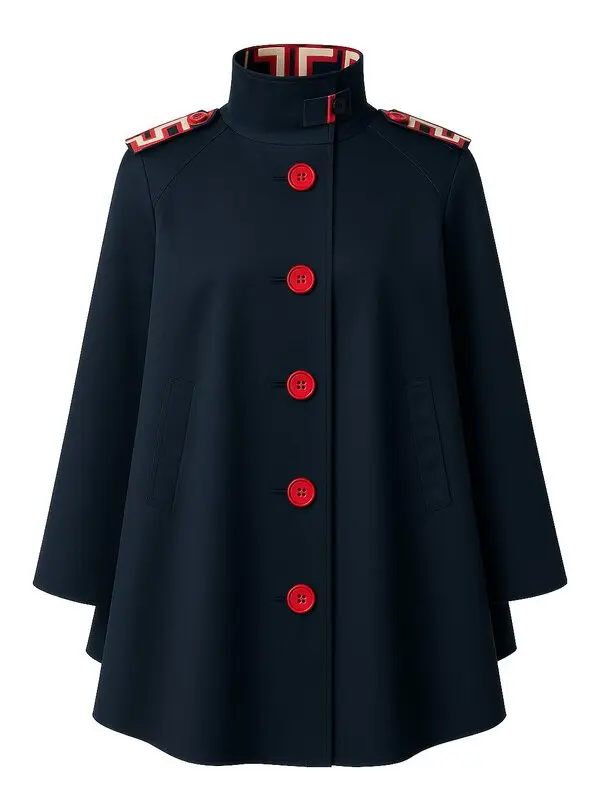 BEIRA Nadia Navy Waterproof Cape With Silk Collar - Blue