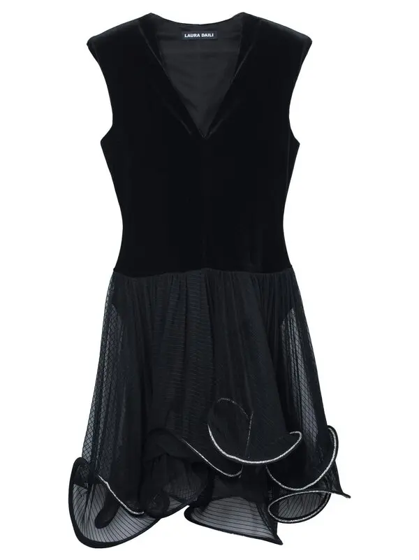 LAURA DAILI Black / Silver Intriguing Black Velvet Illusion Dress - Black/silver