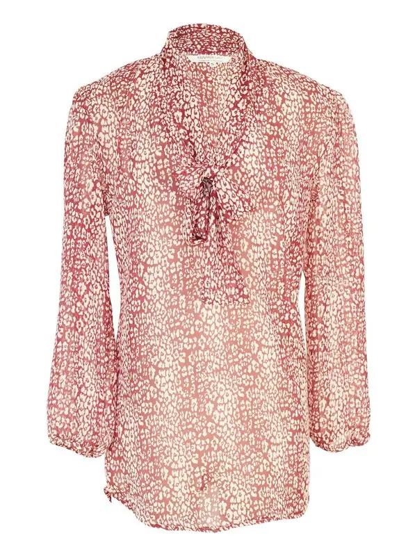 JENNAFER GRACE Brick Leopard Tie Blouse - Red