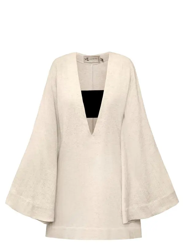 ALINA CERNATESCU Neutrals Tunis Mini Cotton Linen Holiday Resort Dress - Beige