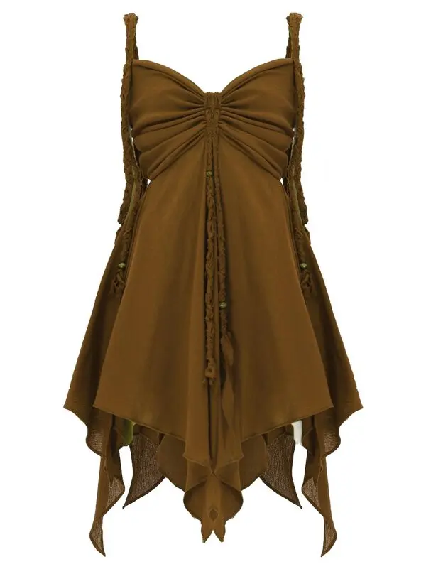 ZHENABIA Ninsun Dress Boho Mini Dress - Brown