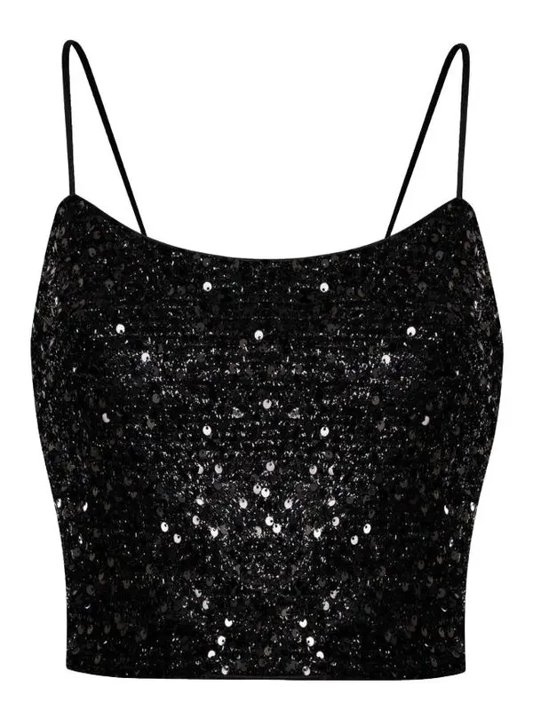 ELSAVA Sequin Spaghetti Strap Top - Black