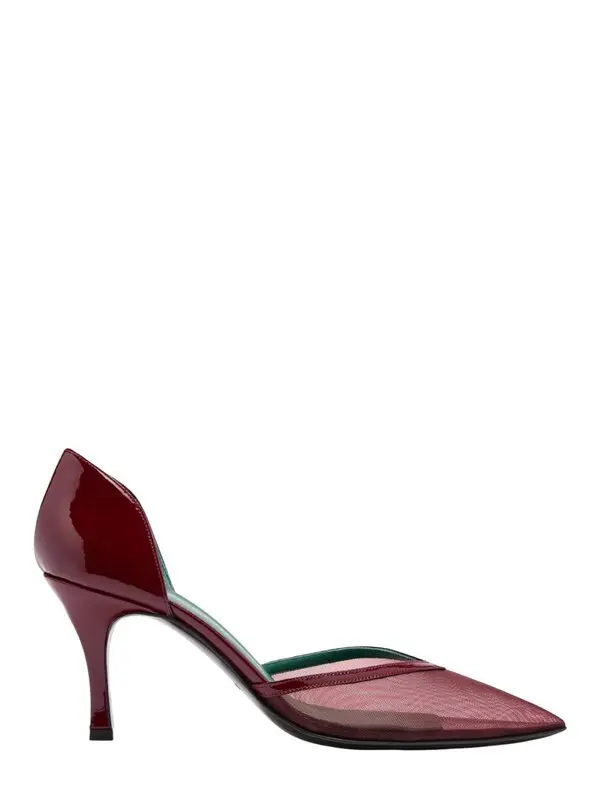 FLORRIE Cate D'orsay Mesh & Patent 75mm Pump Burgundy - Red