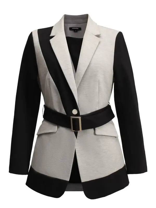 SMART AND JOY Color Block Tailor Jacket In Jersey - Grey