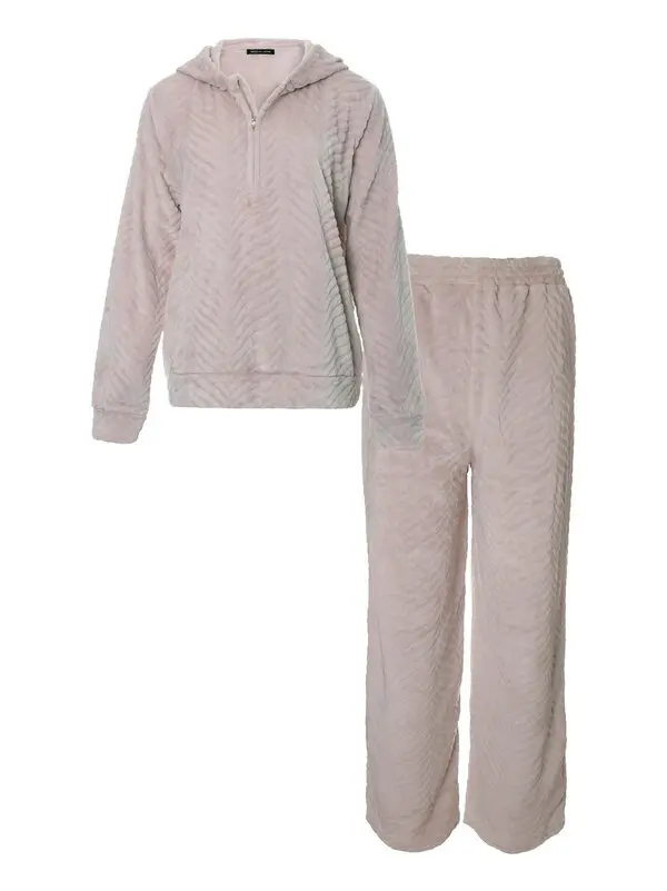 PRETTY YOU Neutrals Cosy Chevron Co-ord Lounge Suit In Almond - Gray