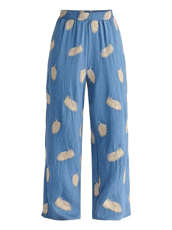 PAISIE Leaf Embroidered Trousers - Blue