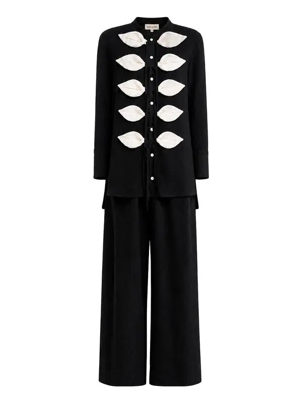 JULIA ALLERT Lightweight Crinkled Blouse & Wide-leg Pants Co-ord Set - Black