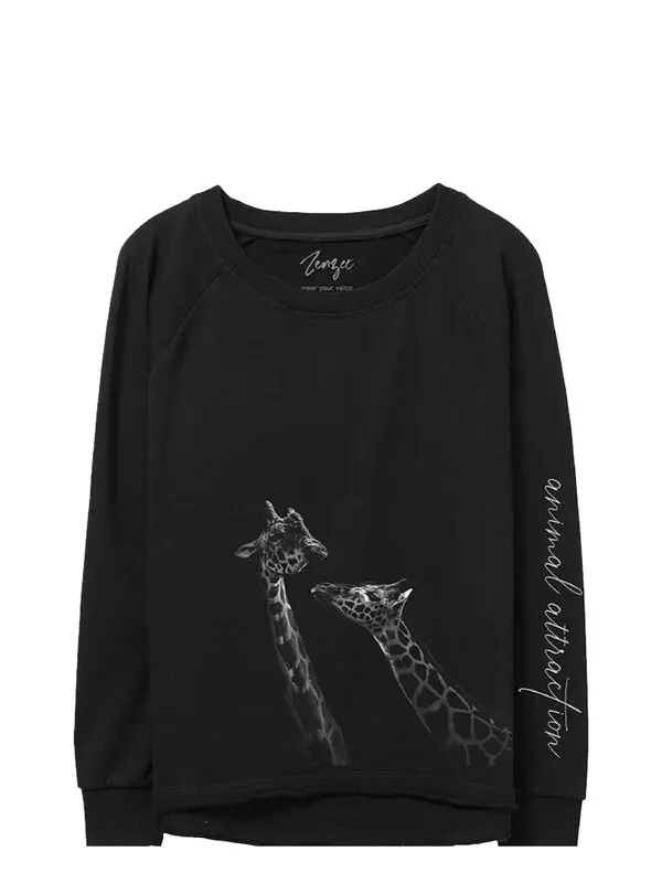 ZENZEE White / Black Giraffe Animal Print Crewneck Sweatshirt - White/black