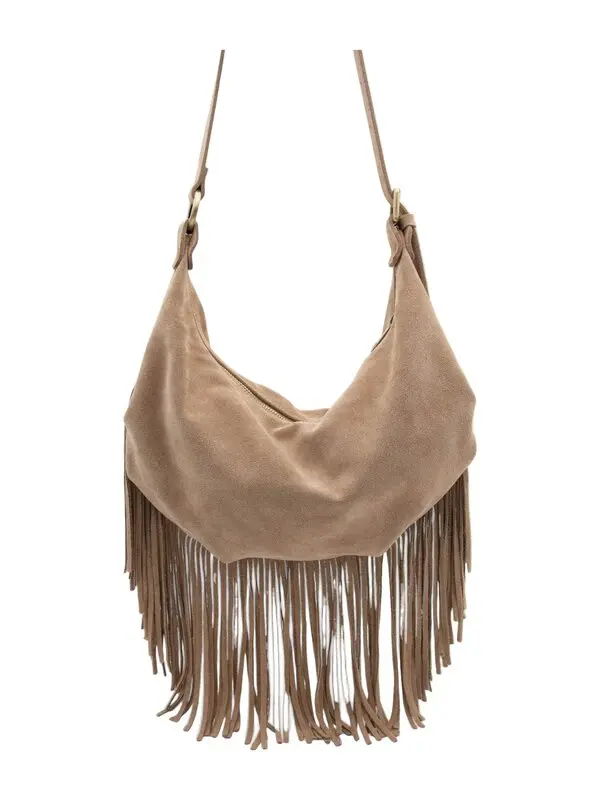BOLSA NOVA HANDBAGS Neutrals Dallas Suede Fringe In Sand - Black