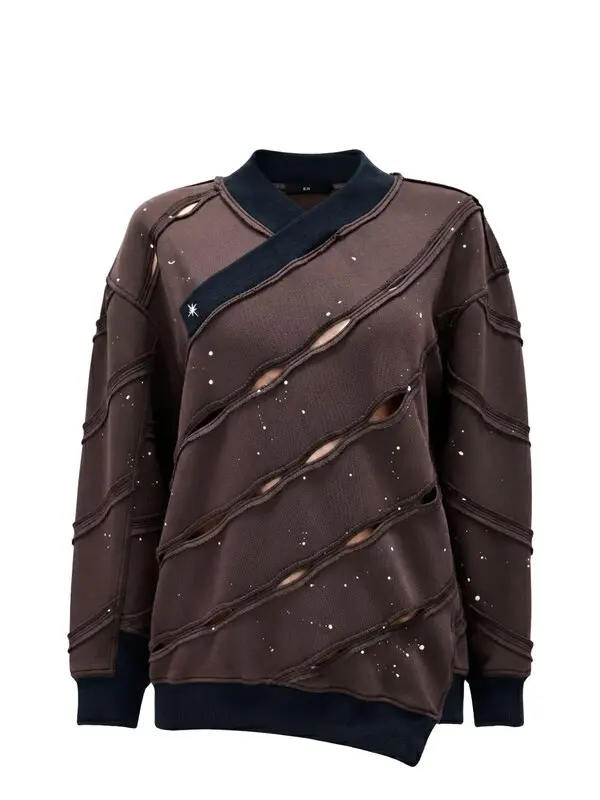 GAO REPUBLIC Sweatshirt Diagonal Cut-out Jersey Gray - Grey