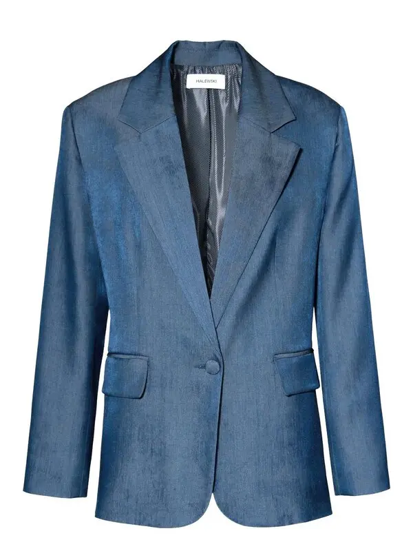 AGGI BY HALEWSKI Tatiana Navy Denim Oversized Blazer - Blue