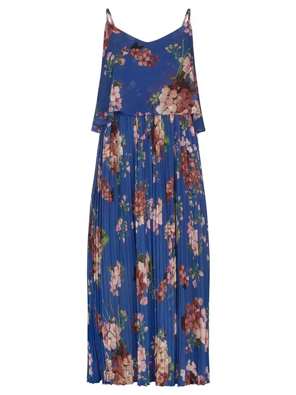 URBAN TOUCH Floral Print Pleated Cami Midi Dress _ Dark - Blue