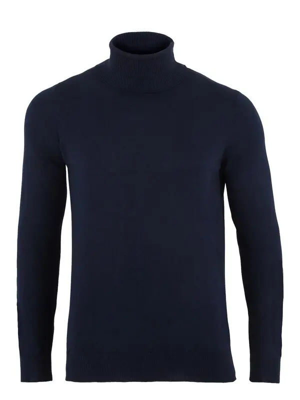 PAUL JAMES KNITWEAR Ultra Fine Cotton Atwod Roll Neck Jumper Navy - Blue