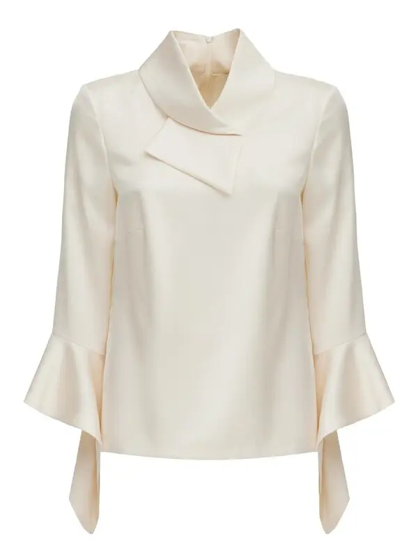 JULIA ALLERT Asymmetric Collar Satin Blouse - White