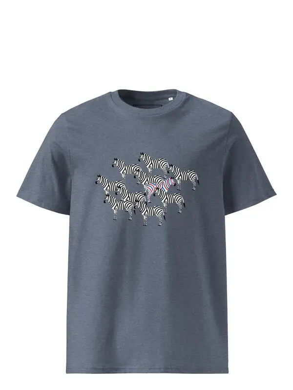ANCHOR & CREW Heather Zebra Where's William Going? Organic Cotton T-shirt - Blue