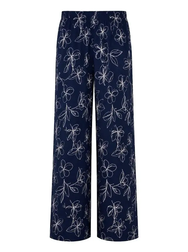 GUNDA HAFNER LTD Navy Embroidered Cotton Viscose Blend Trousers - Blue
