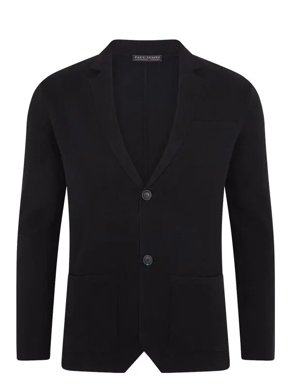 PAUL JAMES KNITWEAR Lightweight Organic Cotton Luca Linen Knitted Blazer - Black