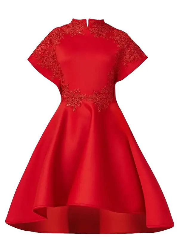 LIA ARAM Neoprene Embroide Midi Dress - Red