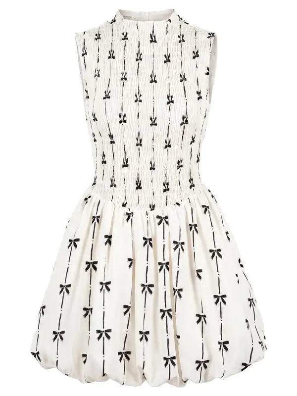 MODENAIRE Neutrals Bow Print Mini Dress Sculpted Volume - Black