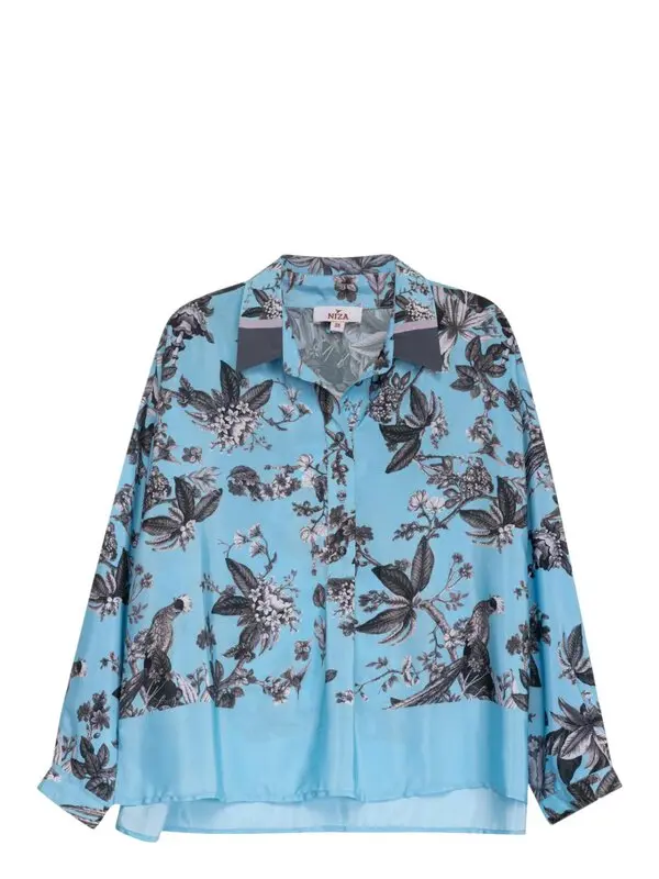 NIZA Bohemian Shirt With Paisley Print And Belt - Blue