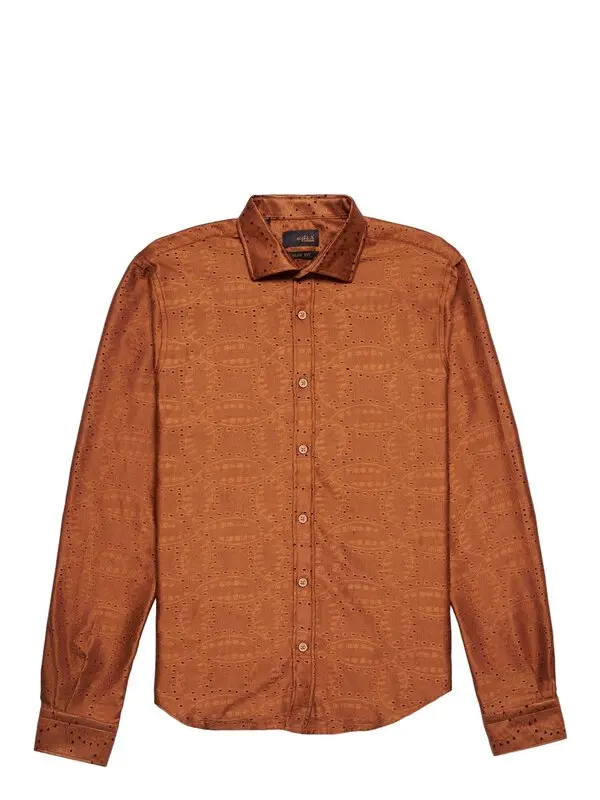 EIGHT X Sicily Crochet Long Sleeve Button Down Shirt - Brown