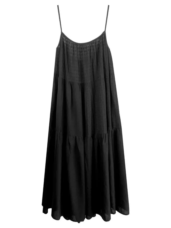 ZENZEE Cotton Linen Tiered Patchwork Slip Dress - Black
