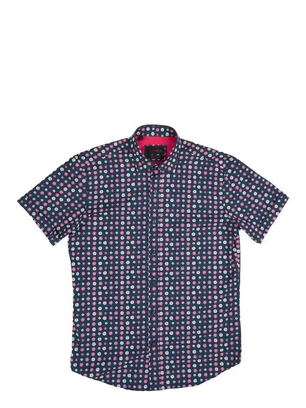 EIGHT X Flower Power Short Sleeve Button Down Shirt - Blue