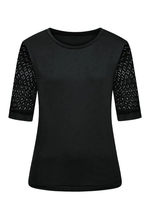 SOPHIE CAMERON DAVIES Lace Sleeve Cotton T-shirt - Black