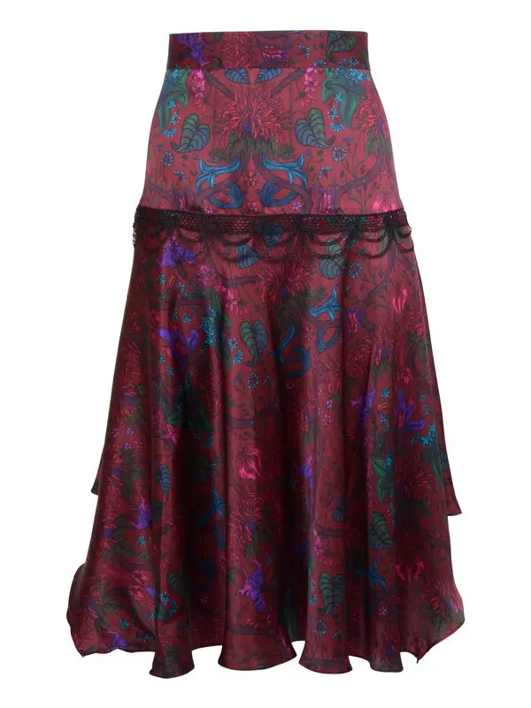 Natalia Petruch Delilah Skirt In Silk Botanical Print - Red