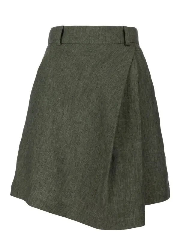 JANA COSHÈ Dark Linen Skort With Asymmetric Wrap Front - Green