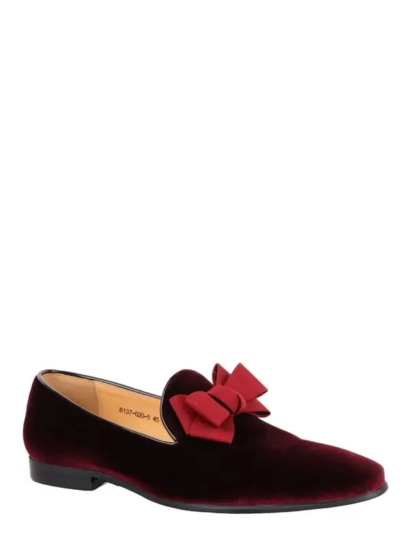 DAVID WEJ Alf Velvet Bow Tie Loafers Wine - Red