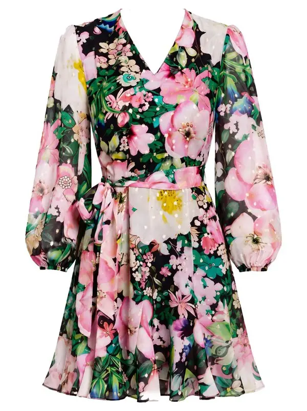 INTROVERTIE VIENNA Soho Mini Viscose Lurex Balloon Sleeve Dress Secret Garden - Yellow