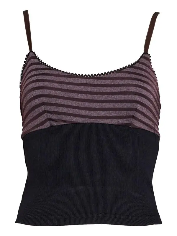 LOVE AND NOSTALGIA Striped Knit Singlet Top - Brown
