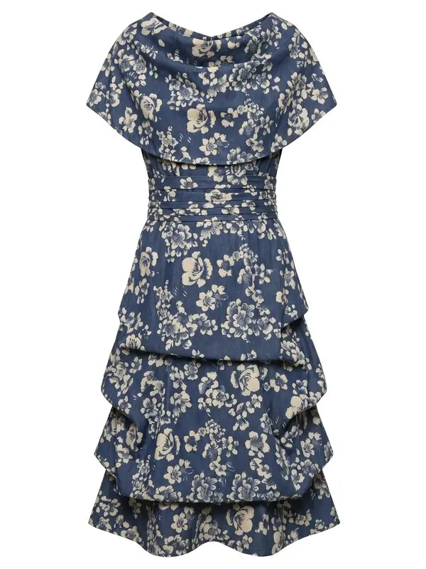 ATOM LABEL Cowl Hitch Dress In Denim Floral - Blue