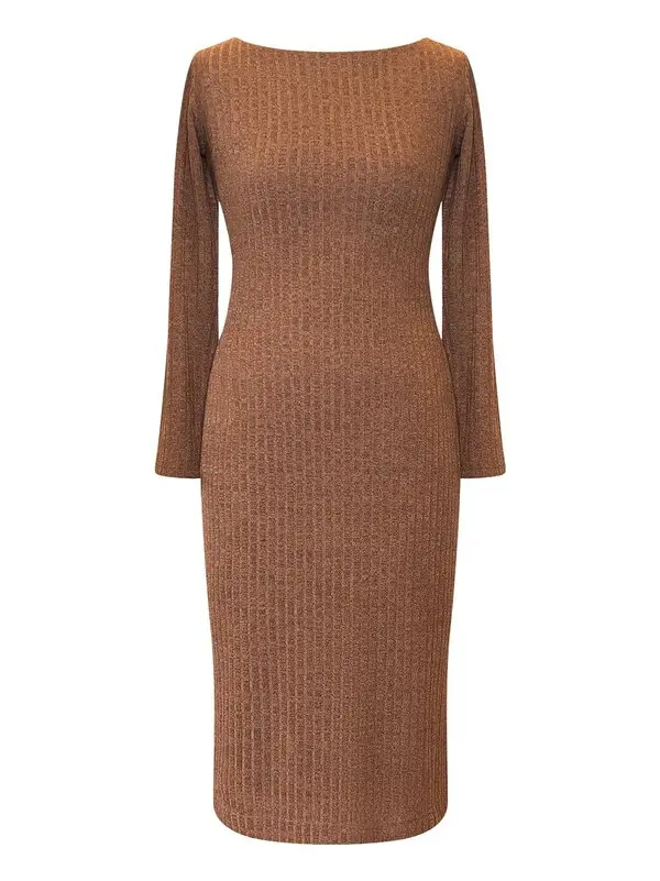 ALIE STREET LONDON Noelle Rib Knit Jumper Dress Chocolate - Brown