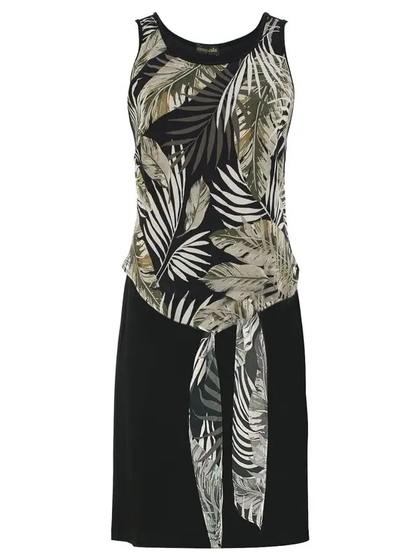 CONQUISTA Print Layer Dress With Tie Detail - Black