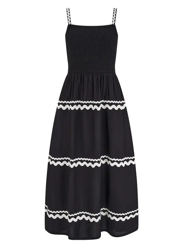 SUGARHILL BRIGHTON Penrose Shirred Sundress Monochrome Ric Rac - Black