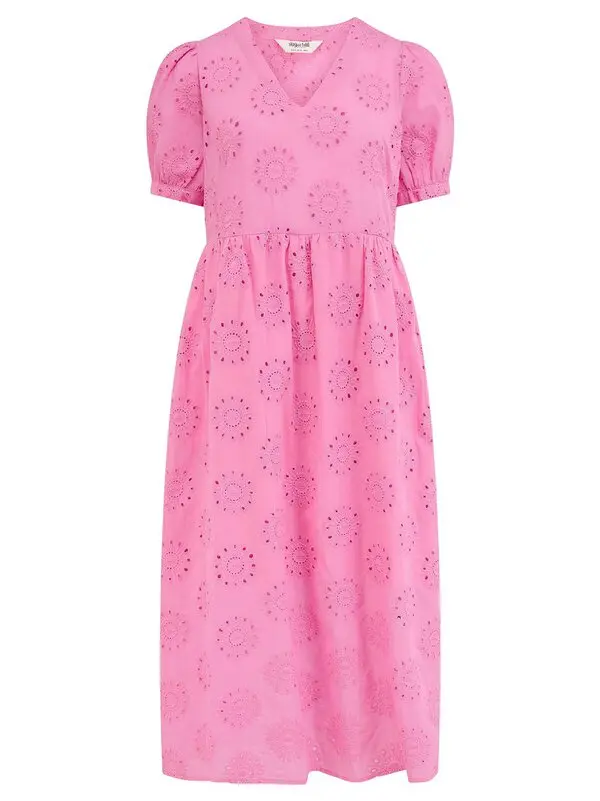 SUGARHILL BRIGHTON Kim Broderie Anglaise, Midi Smock Dress - Pink