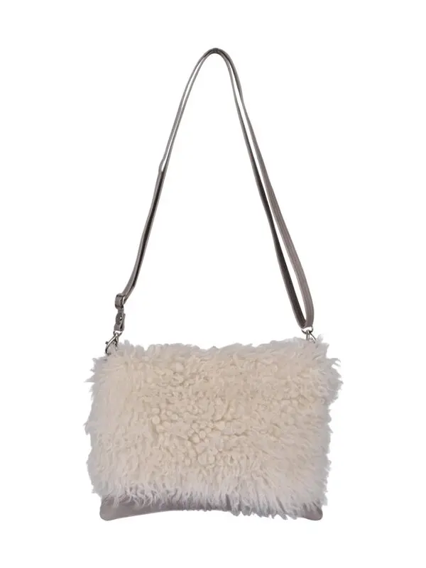 OWEN BARRY White / Grey Sheepskin Crossbody Clutch Ivory Frigate Grey Dartmoor - White/grey