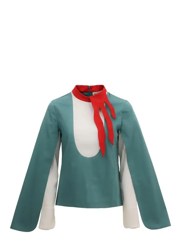JULIA ALLERT Designer Blouse With Contrast Sleeves Turquoise - Green