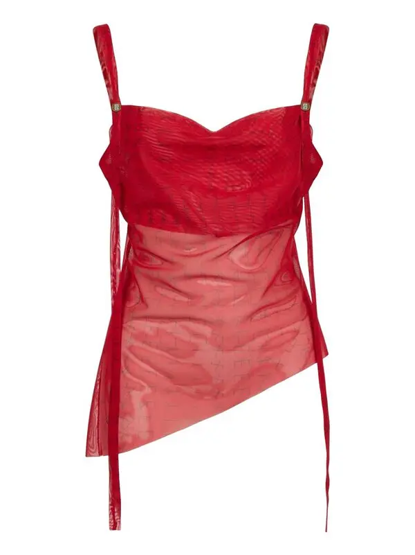 MAYAMU Holbe Cowl Neck Long Strap Cross Cut Blouse - Red