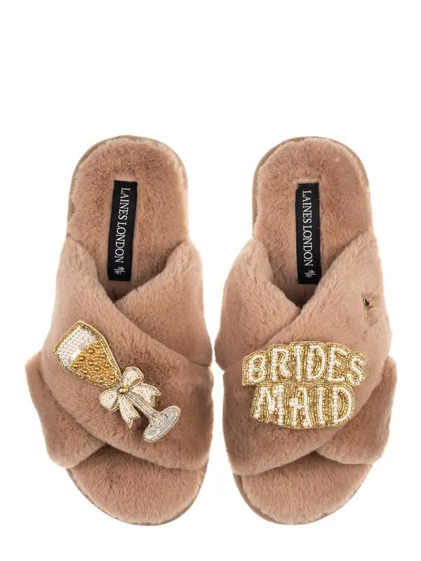 LAINES LONDON Neutrals Classic Laines Slippers With Bridesmaid Brooches Toffee - Brown