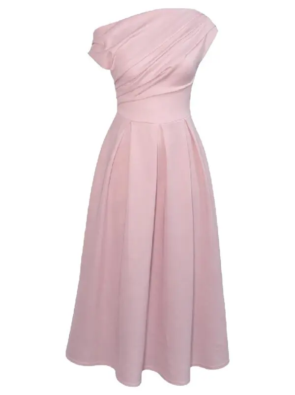 GIRL IN MIND Betty Asymmetric Neckline Skater Midi - Pink