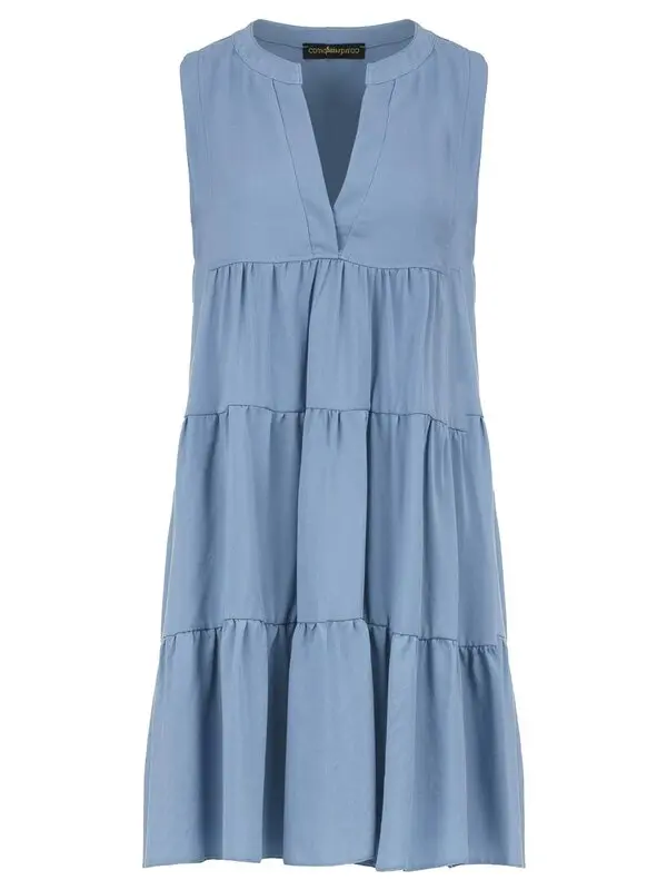 CONQUISTA Sleeveless Light Colour A Line Dress - Blue